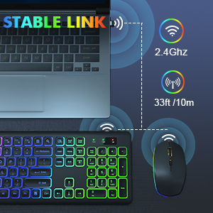 Wireless Keyboard and Mouse Combo Backlit, Rechargeable & RGB Light Up ...