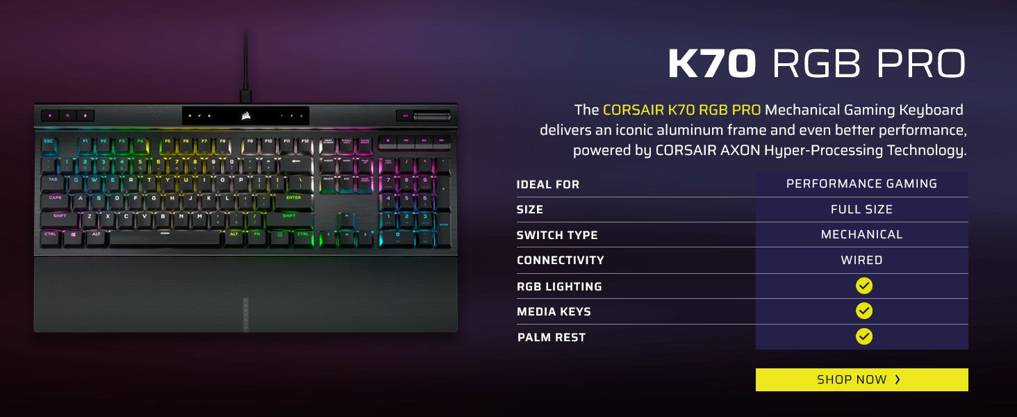 Corsair K70 PRO TKL RGB Tenkeyless Mechanical Wired Gaming Keyboard – Pre-Lubed Hall Effect MGX ...