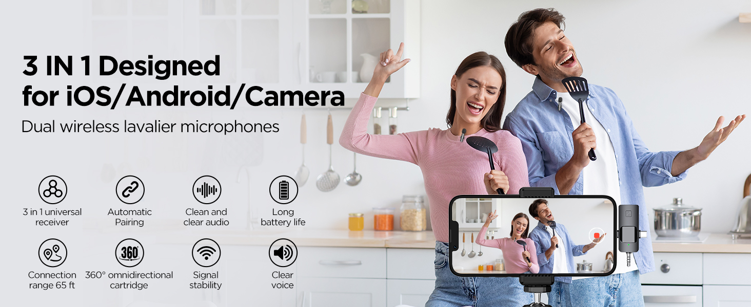 Amazon.com: GKNXU 3 in 1 Wireless Lavalier Microphone for iPhone, iPad, Android, Camera, USB C ...