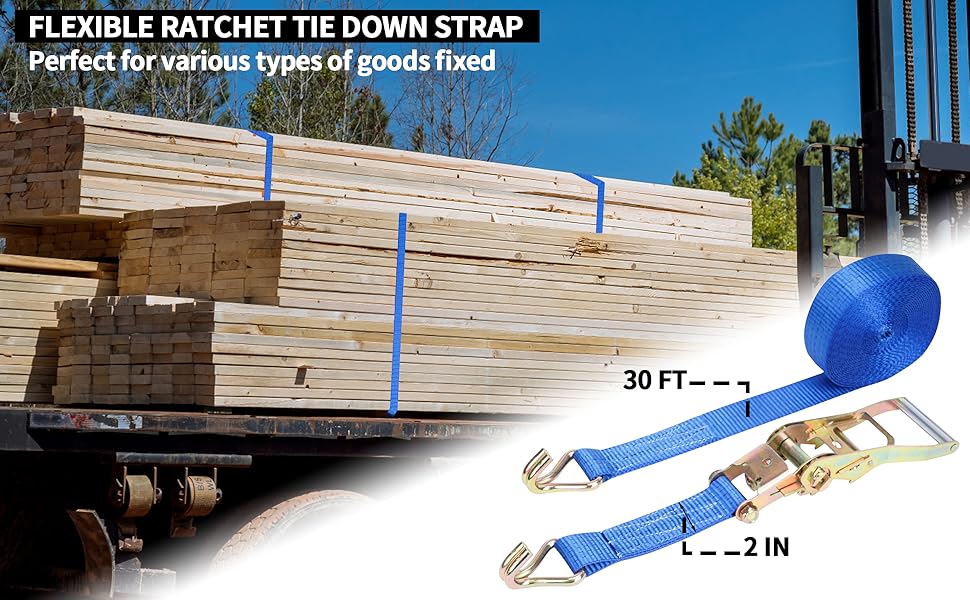 Amazon.com: YAGEANNL Heavy Duty Ratchet Straps 4 Pack, 2 IN x 30 FT Tie ...