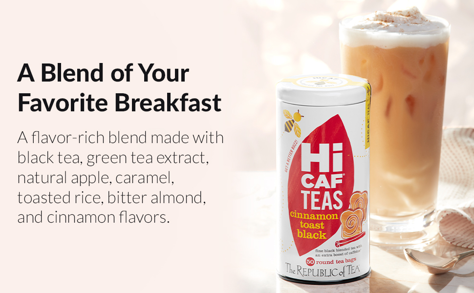 Amazon.com : The Republic of Tea — HiCAF Cinnamon Toast Black Tea, 50 Tea Bags, High in Caffeine ...