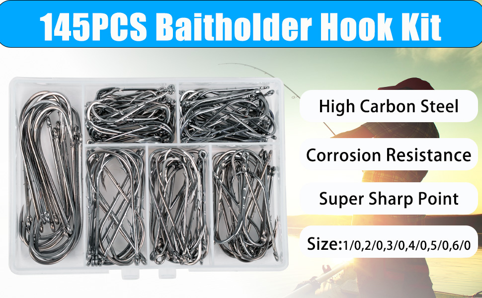 Amazon.com : Baitholder Fishing Hooks Kits High Carbon Steel Saltwater Barbed Offset Jig Hook ...