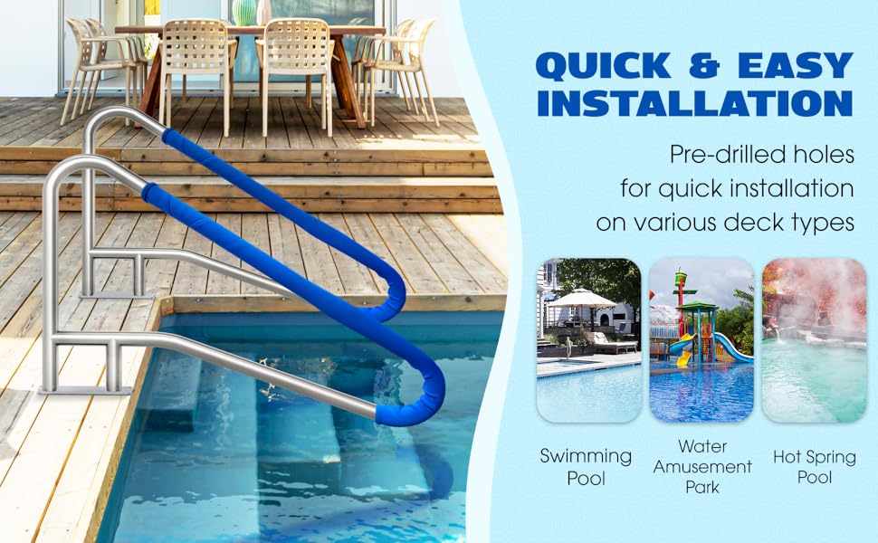 Amazon.com: Idzo Pool Rail 55x32 Pool Railing 304 Stainless Steel 250LBS Load Capacity Silver ...