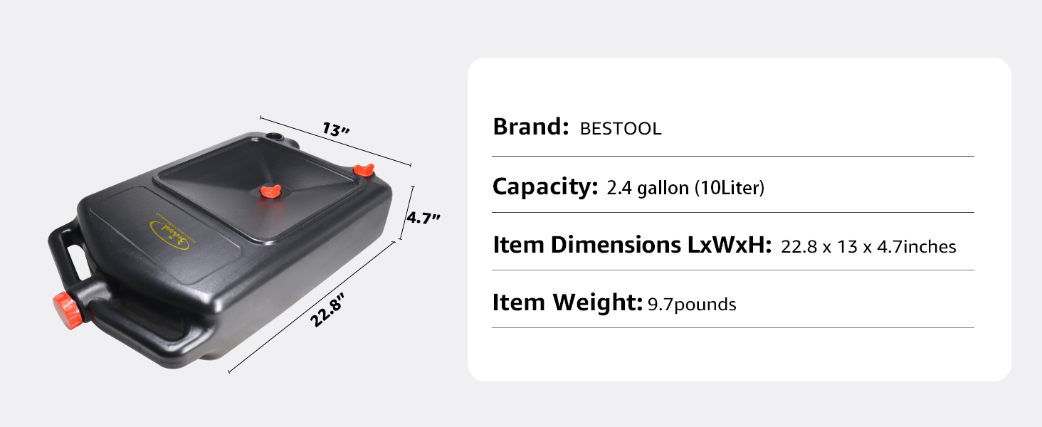Amazon.com: BESTOOL Low Profile 2.4 Gallon (10 Liter) Oil Drain Pan, Waste Oil Storage Container ...