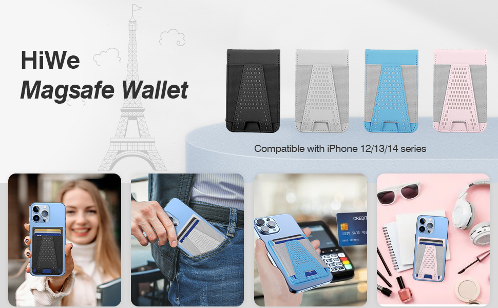 Amazon.com: HiWe Magsafe Wallet Stand, Strong Magnetic Wallet for iPhone 15/14/13/12 Series, 3 ...