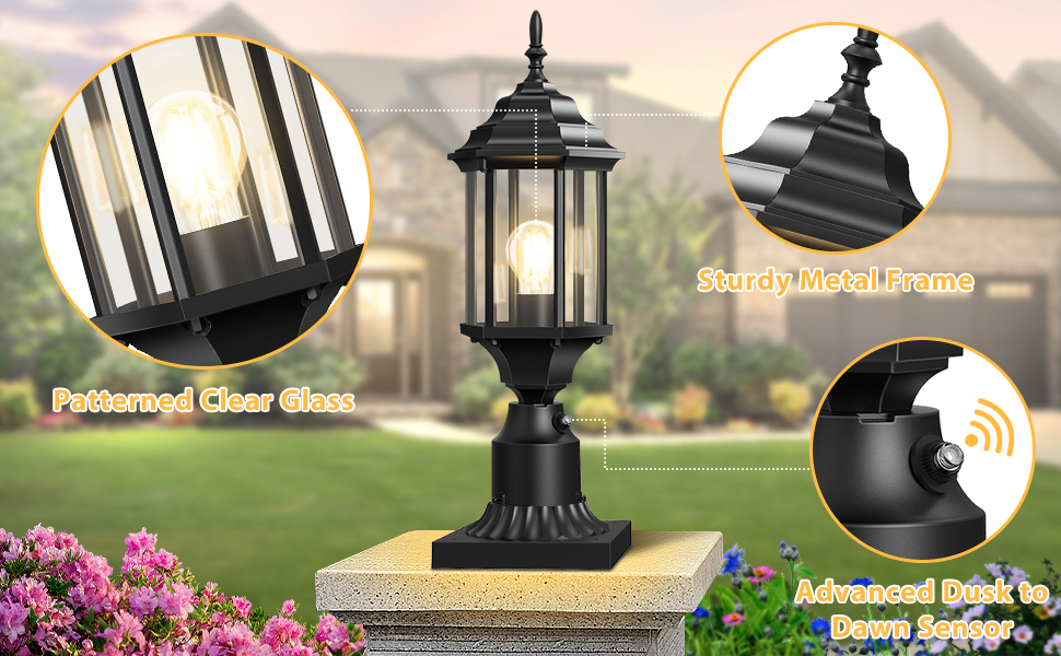 Redluck Dusk to Dawn Outdoor Post Lights, Waterproof Aluminum Lamp Post Light Fixture, Exterior ...