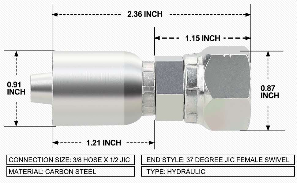 Amazon.com: ANCIMOON 3/8’’ Hose x 1/2’’ JIC 37 Degree Female Swivel Hydraulic Hose Crimp ...