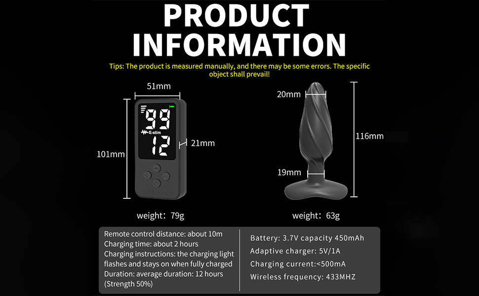 PQKuss Elektrische Stimulation Buttplug mit 12 Stromschlagmodi mit Fernbedienung Elektro Shock ...
