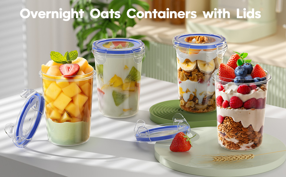 Amazon.com: 4 Pack Overnight Oats Containers with Lids, Oatmeal Container, 16oz Leak Proof Oats ...