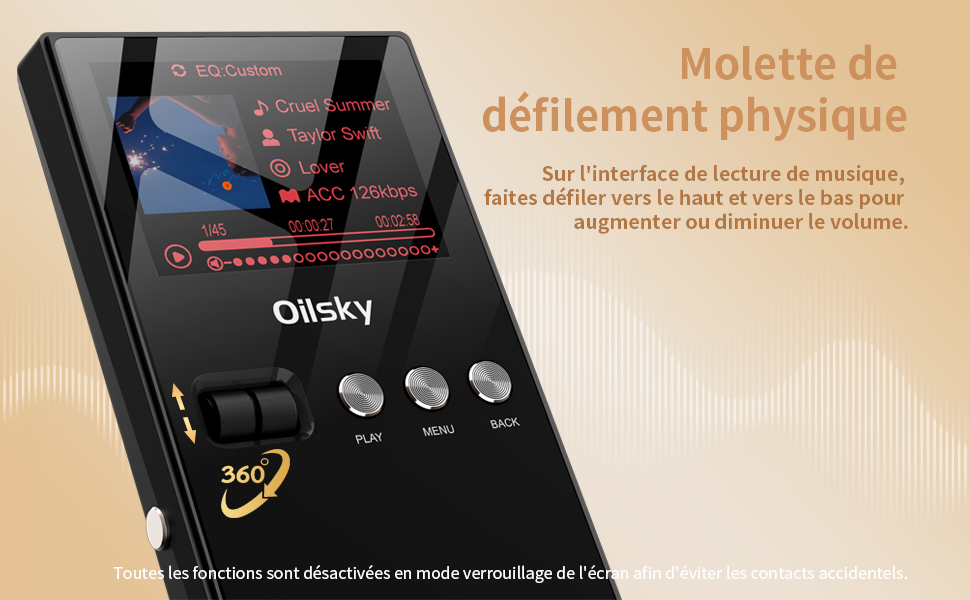 64GB Lecteur Mp3, Oilsky HiFi Lossless Lecteur de Musique, DSD Haute Résolution Mp3 avec Haut ...