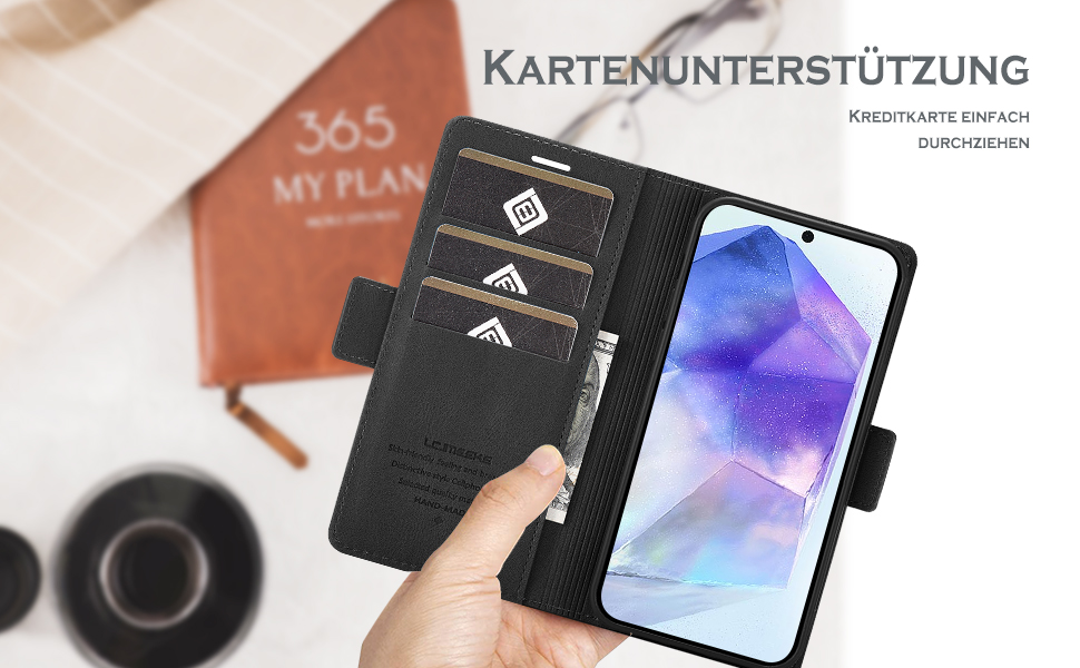 Giyer Handyhülle für Samsung Galaxy A55 5G Hülle mit Schutzfolie, Schutzhülle Galaxy A55 PU ...