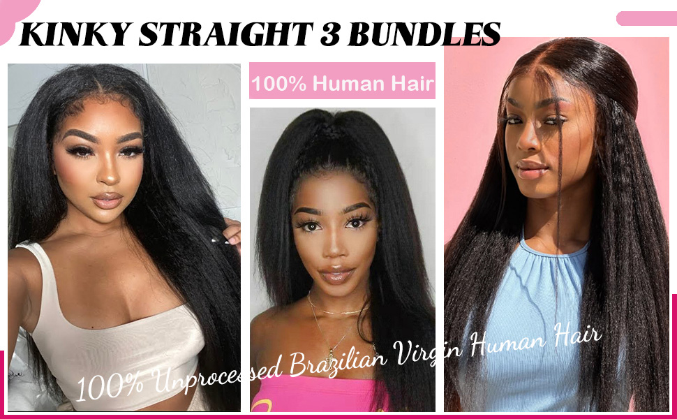 Amazon.com : DMS Kinky Straight Hair 3 Bundles Yaki Straight Bundles Human Hair For Black Women ...