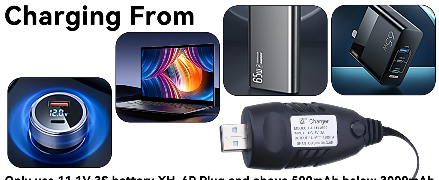 Amazon.com: Tosiicop 11.1V Battery Charger Airsoft - 2A 1500mAh USB Chargers with XH-4P Plug Gel ...