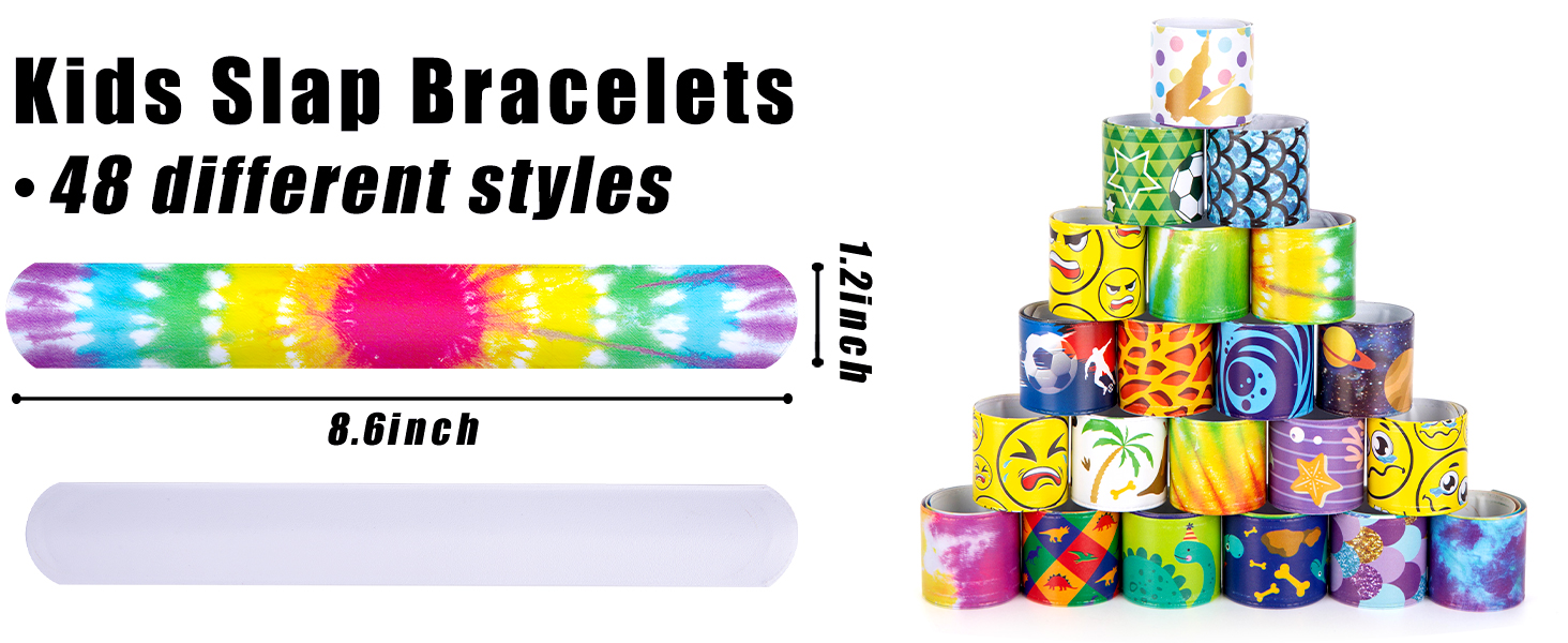 Amazon.com: MCPINKY 96PCS Slap Wristbands Bulk, Kids Slap Bracelets Assorted Snap Bracelets Tie ...