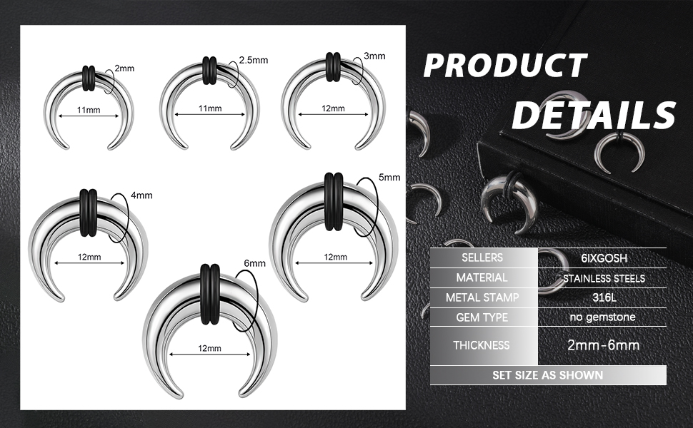 Amazon.com: 6ixGosh 6G Septum Pincher Tapers Septum Rings Stainless Steel Pincher Septum ...