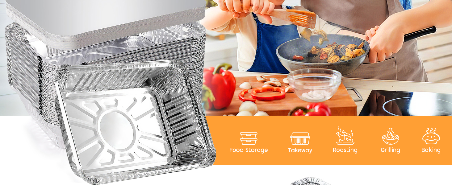 Aluminium Foil Trays with Lids 25pcs, 6A Size Disposable Foil ...