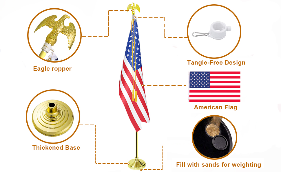 Amazon.com : Indoor Flag Pole Kit - Telescoping 6FT-8FT Flag Pole with Base, 3x5 FT American ...