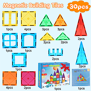 30PC Magnetic Tiles Kids Toys, Magnetic Building Tiles Set Magnet Toys STEM, Magnetic Tiles for ...