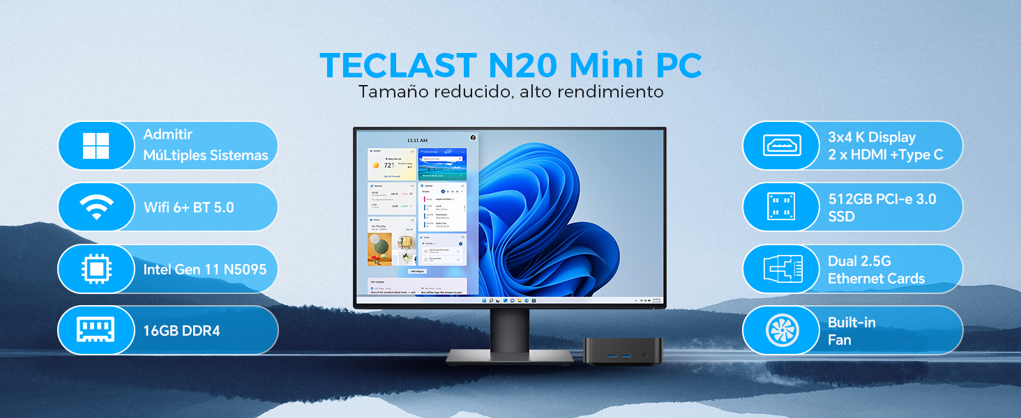 TECLAST Mini PC N20,16GB DDR4 512GB PCIe SSD NVMe,Mini Ordenador de Sobremesa RJ45,Desktop ...