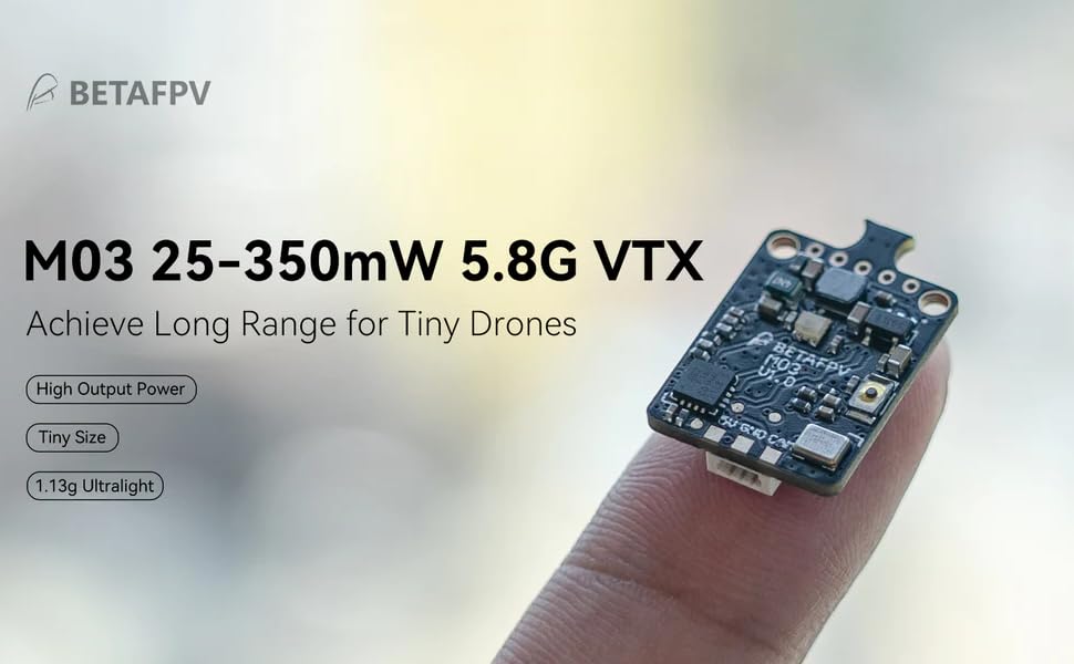 Amazon.co.jp: BETAFPV M03 25-350mW 5.8G 48CH 高出力長距離VTX ミニドローン用 1.13g超軽量 アンテナ付き : おもちゃ
