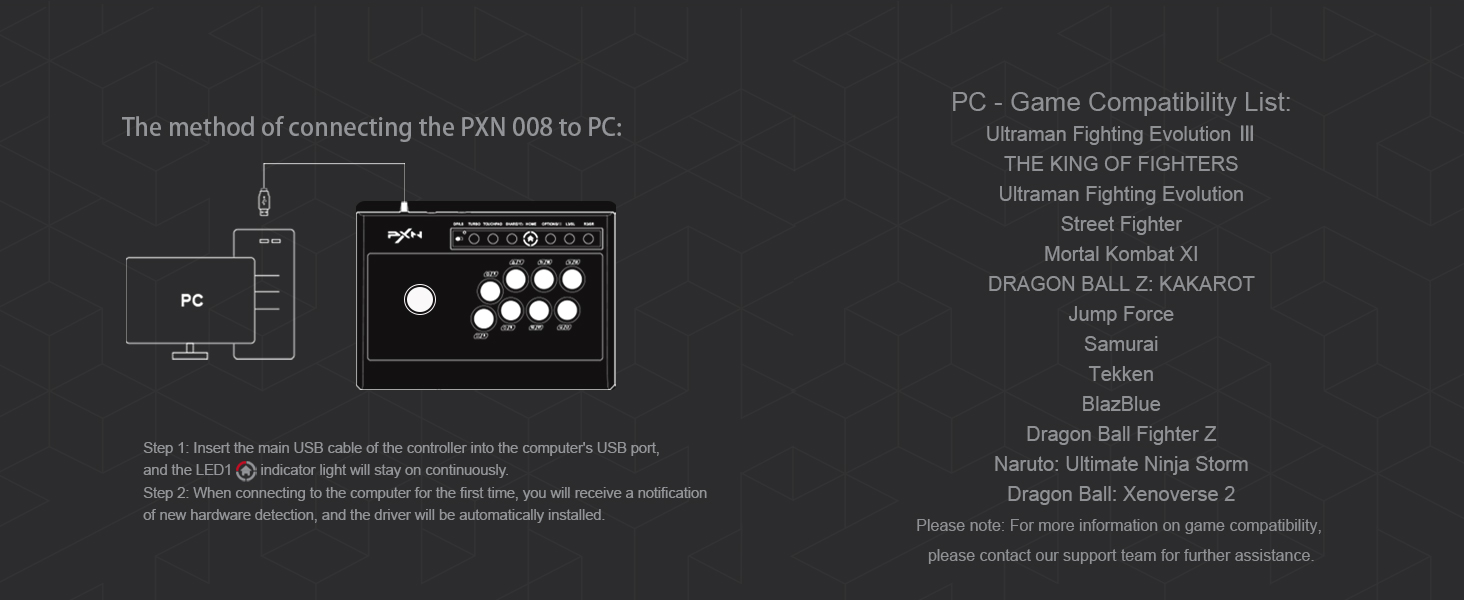 PXN 008 Arcade Fight Stick - Arcade Stick with 360° Circular Joystick, Blue-Switch Mechanical ...