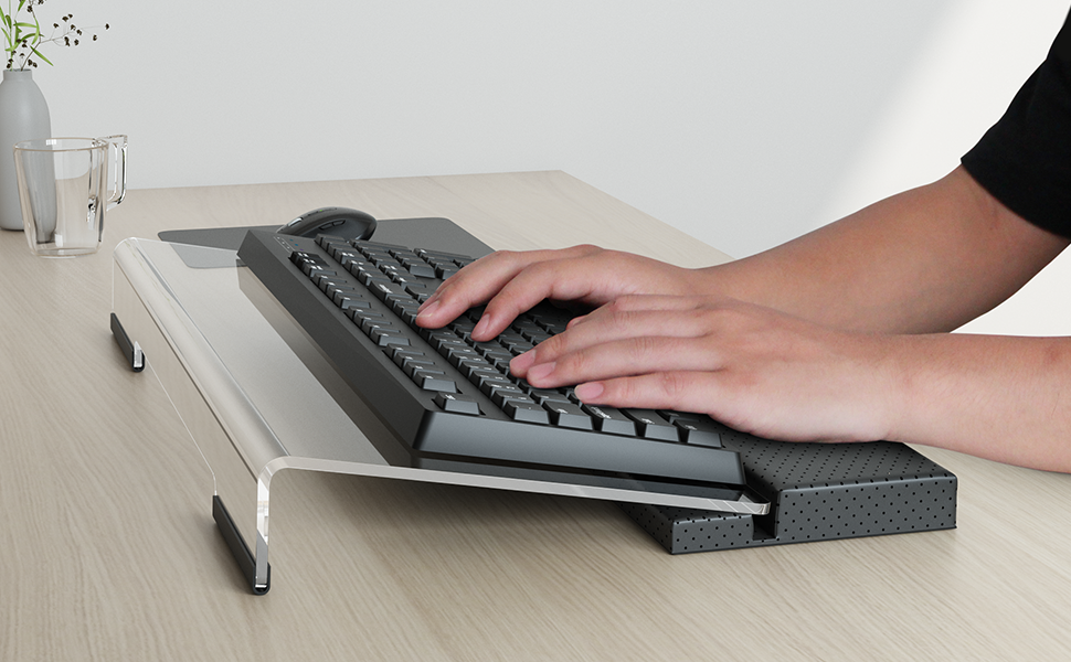 Kovesayi Acrylic Keyboard Stand With Ergonomic Pu Leather Wrist Rest And Storage
