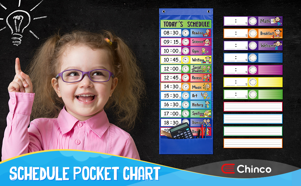 Amazon.com: Chinco Daily Schedule Pocket Chart School Class Schedule ...
