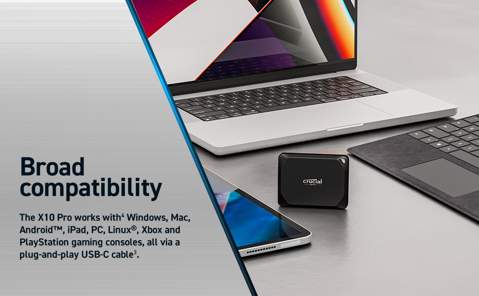 Crucial X10 Pro 4TB Draagbare External SSD - Tot 2100MB/s lezen en 2000MB/s schrijven - PC en ...