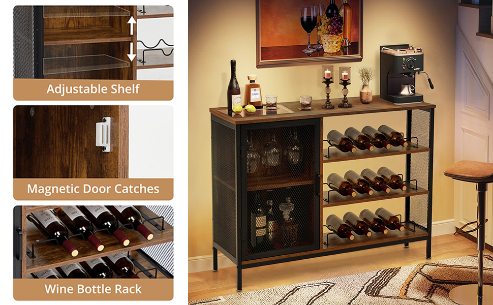 Amazon.com: Freestanding Wine Rack Table, Industrial Wine Cabinet for ...