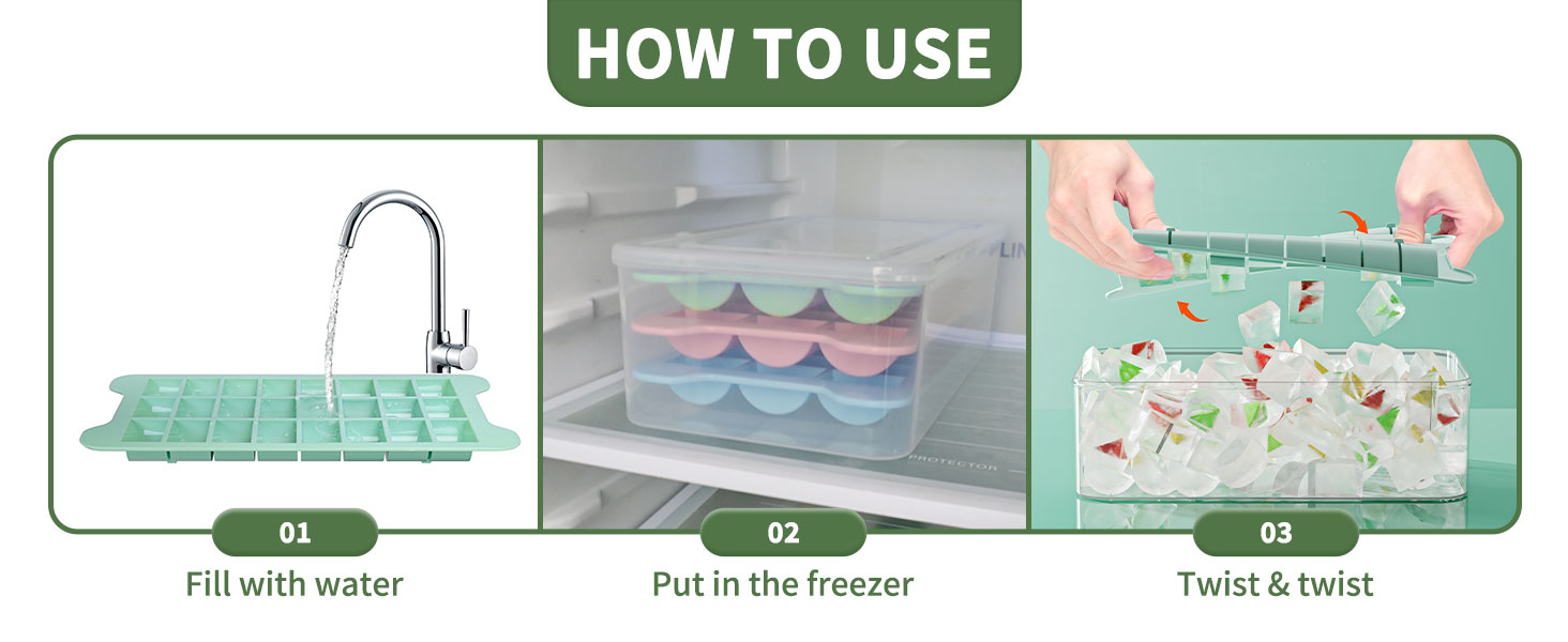 Amazon.com: Ice Cube Tray for Freezer with Bin: Easy Release Ice Cube Maker - 3Pack Stackable ...