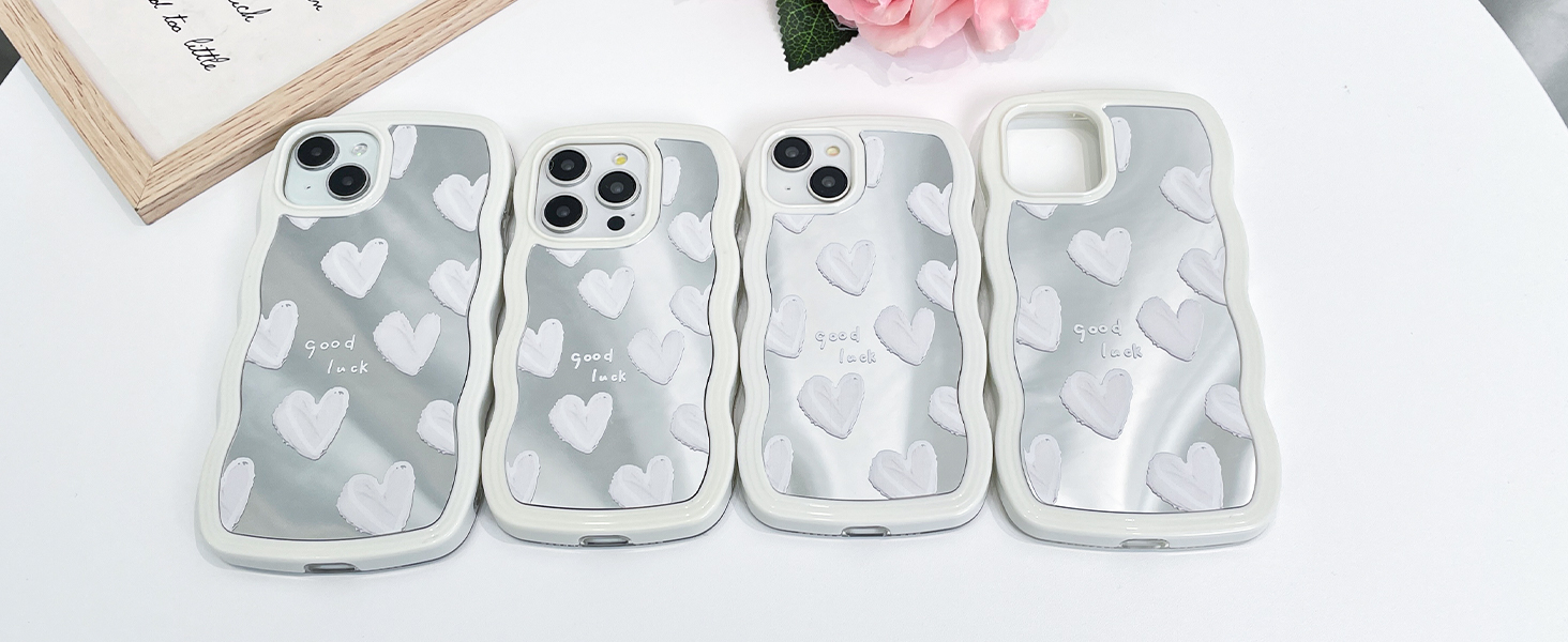 Amazon.com: LSL Compatible with iPhone 13 case Cute Heart Mirror Curly Wave Frame Shape Slim ...