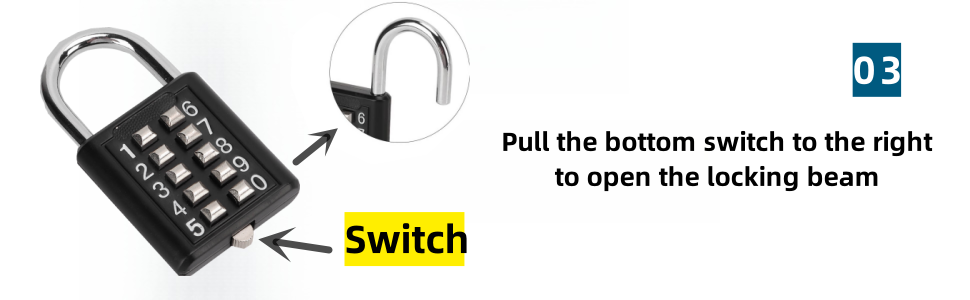 10 Digits Push Button Padlock, Zinc Alloy Steel Keyless Resettable Lock ...