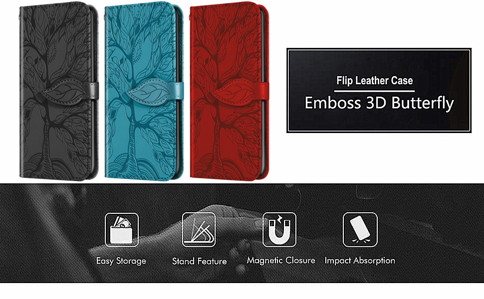 Amazon.com: ROPIGO for Samsung Galaxy A03S Wallet Case, Embossed Tree Premium PU Leather ...