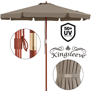 Amazon.de: Kingsleeve Holz Sonnenschirm 330 cm UV Schutz 50+ Wasserabweisend Seilzug Groß Rund ...
