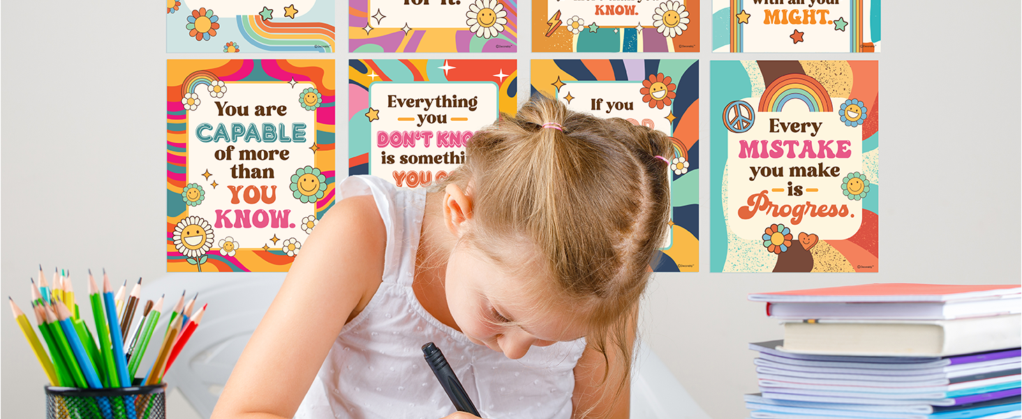 Amazon.com: Decorably 15 Motivational Groovy Classroom Decor Theme ...