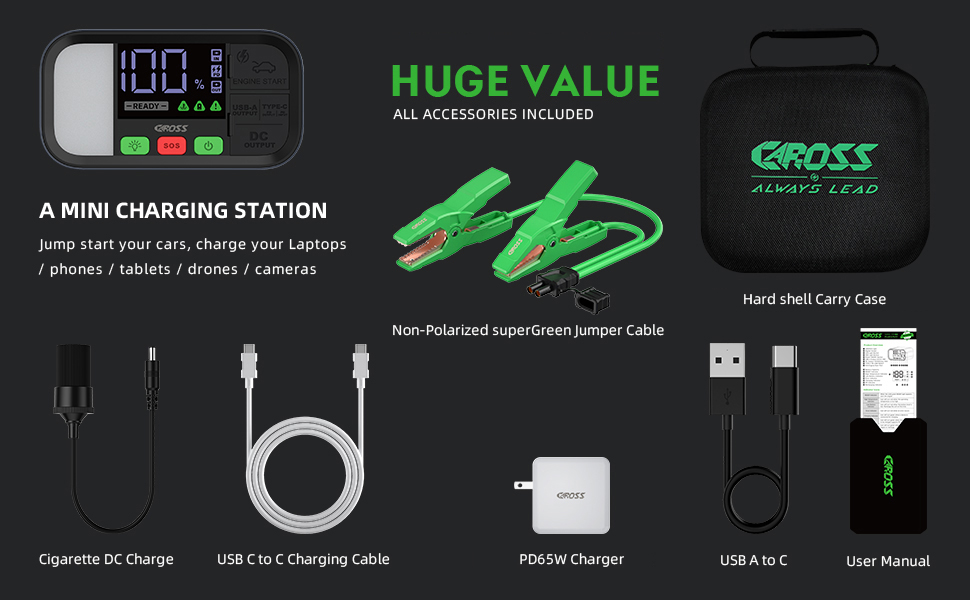 Amazon.com: CAROSS T19 Jump Starter Battery Pack 1600Amp Peak 16000mAh,12V Car Battery Jump ...