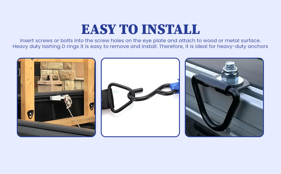 Wadafen 4 Pcs Heavy Duty Lashing D Rings, Steel Tie Down Hooks, Cargo Tie Down Rings, Truck Load ...