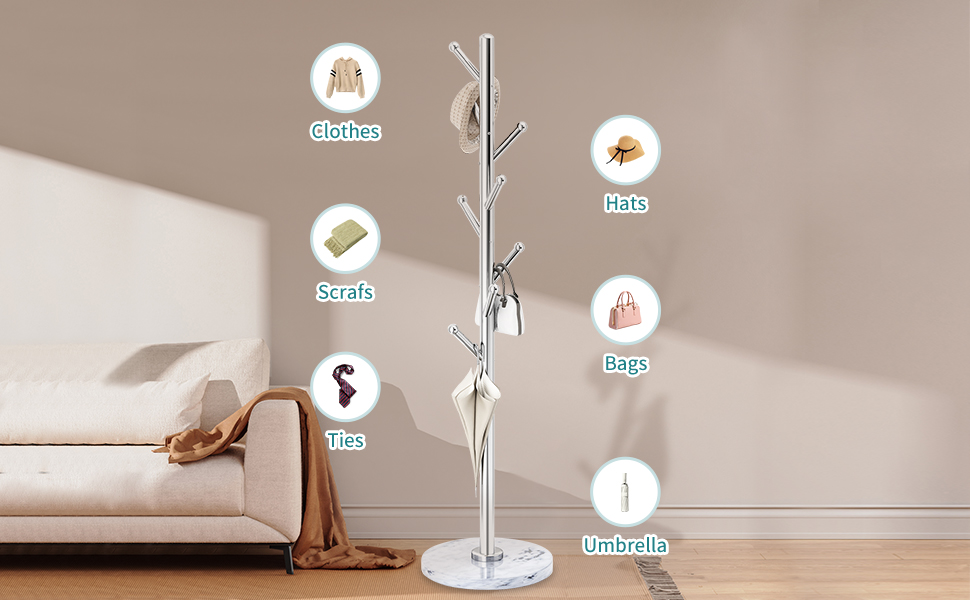 OIRUMIE Perchero con base de mármol natural, perchero de metal no empotrado, moderno soporte ...