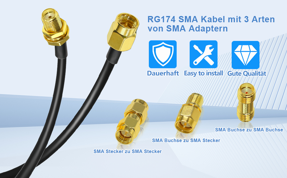 TUOLNK RG174 SMA Kabel SMA Stecker auf SMA Buchse Koaxialkabel 3.3 ft (1 m) + 3 PCS SMA Adapter ...