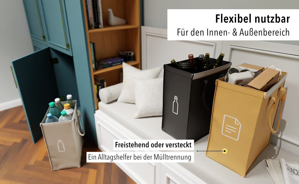 qikfresh - Mülltrennsystem 3er Set | Abfalltrennsystem mit 3 Fächer zum Recycling von Altglas ...