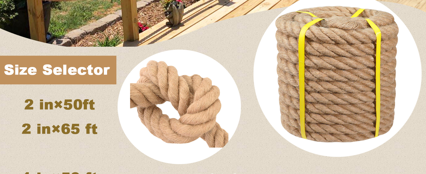 Natural Jute Rope - 1.5 Inch × 50 Feet - Thick Hemp Rope for Docks ...