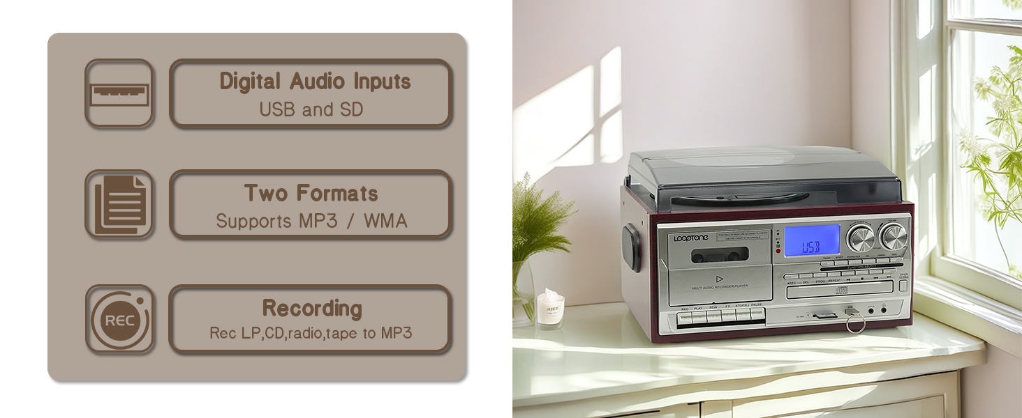 Amazon.com: LoopTone Vinyl Record Player 10 in 1 3 Speed Bluetooth ...