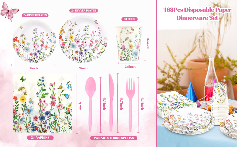 Amazon.com: 168 Pcs Wildflower Party Decorations Spring Floral Baby Shower Birthday Decorations ...