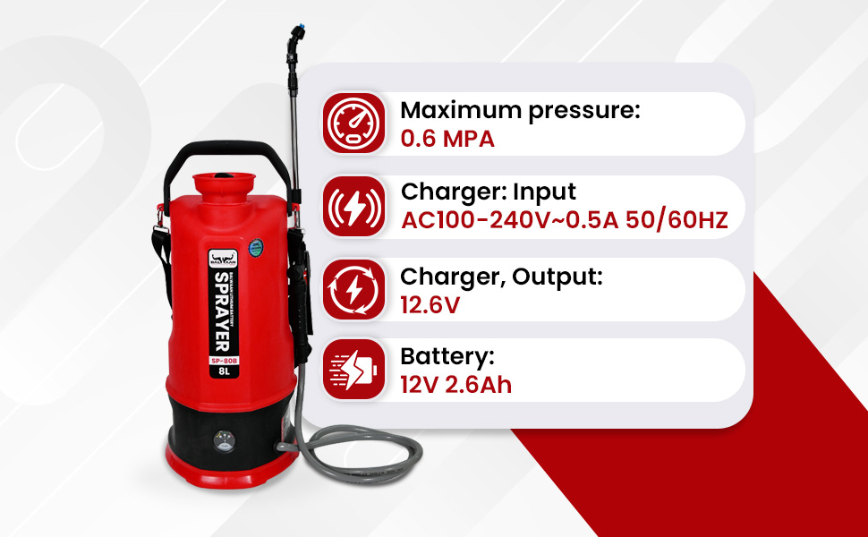 BALWAAN Krishi SP-80B LI-ION Battery Sprayer, 12 Volts x 2.6 Ampere Battery Garden Spray Pump, 8 ...