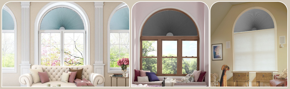 Amazon.com: 100% Light Blocking Arch Window Shades, Pleated Fabric Half Circle Cellular Cordless ...