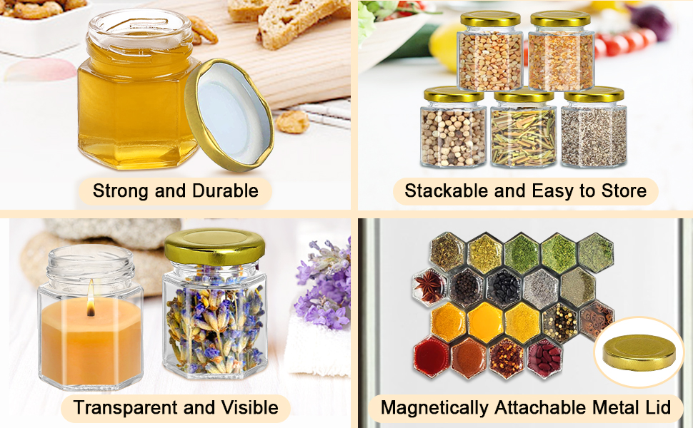 Amazon.com: Aliggbent 70 Pack Small Honey Jars for Party Favors in Bulk, 3 oz Mini Hexagon Glass ...