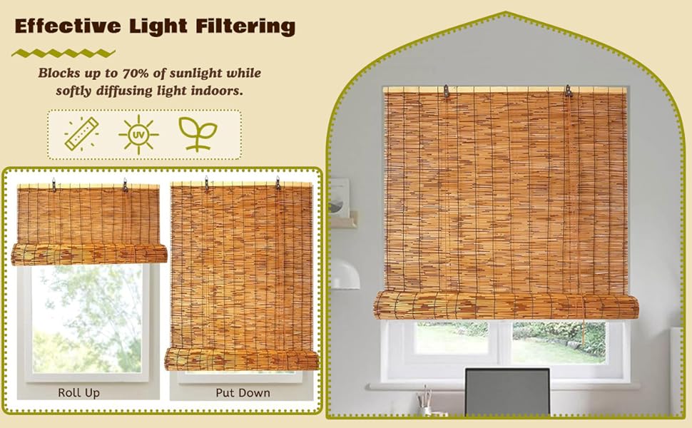 Amazon.com: Blackout Bamboo Blinds, Outdoor Bamboo Roll-up Shades ...