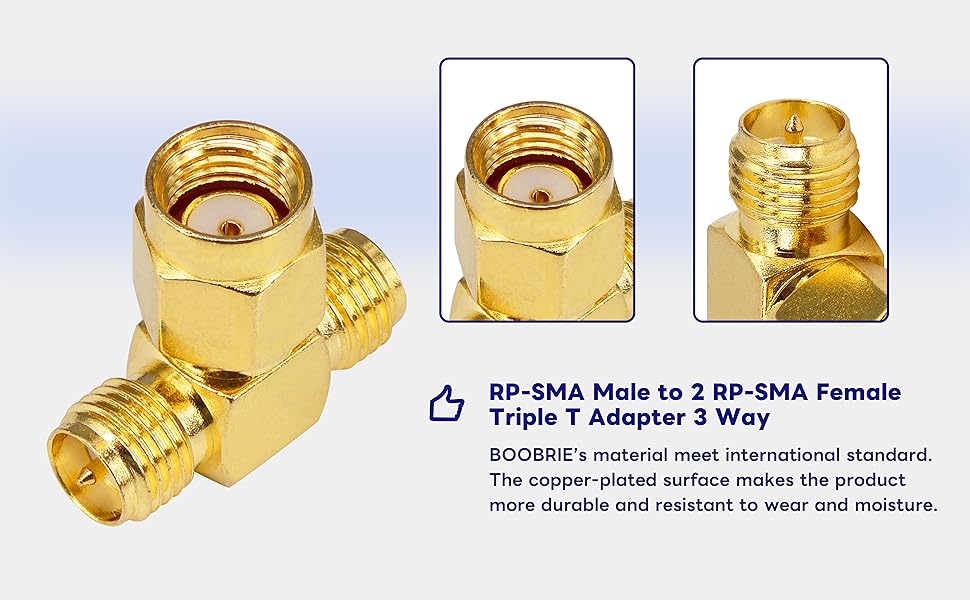 Amazon.com: BOOBRIE 2-Pack SMA Connector Splitter RP-SMA Male to 2 RPSMA Female Triple T Adapter ...