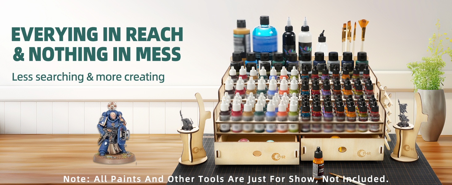 Amazon.com: OPHIR Wooden Paint Rack Organizer, Miniature Paint Holder with 104 Holes of 2 Sizes ...