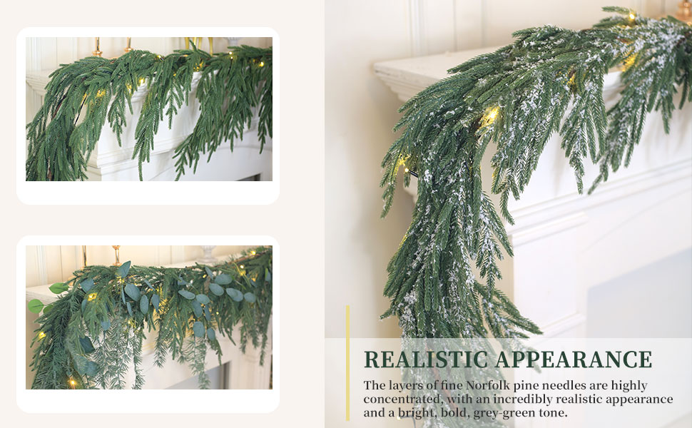 Amazon.com: EnnbeRuu Real Touch Norfolk Pine Garland with Tassels, Premium Christmas Garland ...
